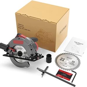 Circular Saw, 3M Corded Skill Saw with Laser Guide, 1500W Power Electric Saws, 5000 RPM with 2 Circular Saw Blades(24T for Wood Cutting, 40T for Metal Cutting)