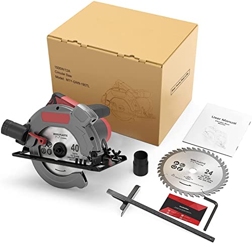 Circular Saw, 3M Corded Skill Saw with Laser Guide, 1500W Power Electric Saws, 5000 RPM with 2 Circular Saw Blades(24T for Wood Cutting, 40T for Metal Cutting)