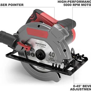 Circular Saw, 3M Corded Skill Saw with Laser Guide, 1500W Power Electric Saws, 5000 RPM with 2 Circular Saw Blades(24T for Wood Cutting, 40T for Metal Cutting)