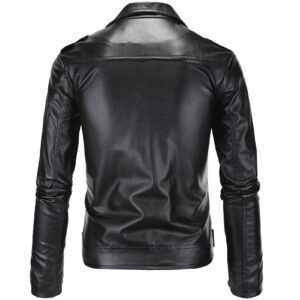 Maiyifu-GJ Men Faux Leather Motorcycle Jacket Retro Notched Lapel Pu Biker Coat Asymmetric Zipper Slim Outwear Overcoat (Black,3X-Large)