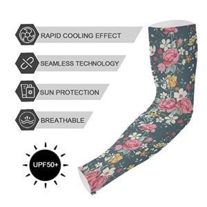 Dussdil Vintage Rose Leaves Gardening Arm Sleeves Farmers UV Sun Protection Cooling Arm Sleeves for Garden Farm Women Men with Thumb Hole