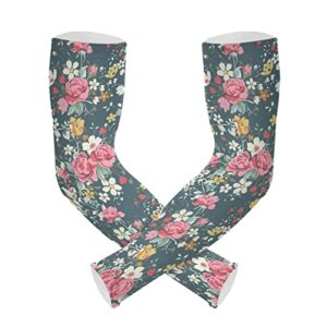 Dussdil Vintage Rose Leaves Gardening Arm Sleeves Farmers UV Sun Protection Cooling Arm Sleeves for Garden Farm Women Men with Thumb Hole