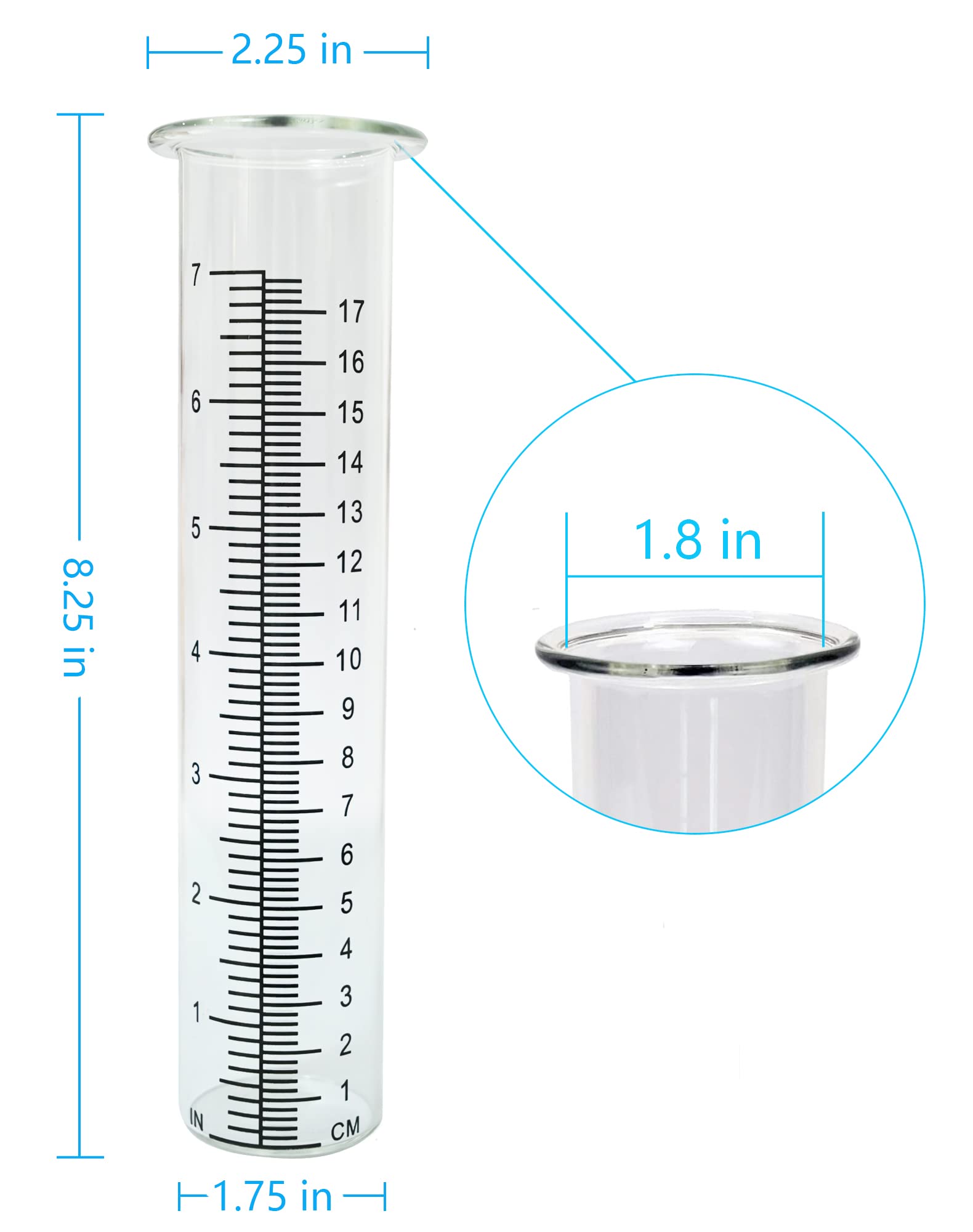 Lueudu 7" Plastic Rain Gauge Replacement Tube, 8.25 x 2.25 x 1.75 inches Cold Resistance Crack Resistance for Outdoor Garden Yard Home, 2PCS