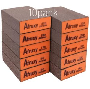 afruxy 10 pack extra fine sanding block, washable and reusable sanding sponge for wood drywall coarse/medium/fine/superfine in 60/80/100/120/180/220/320 grit sandpaper block sand paper brick