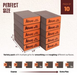 Afruxy 10 Pack Extra Fine Sanding Block, Washable and Reusable Sanding Sponge for Wood Drywall Coarse/Medium/Fine/Superfine in 60/80/100/120/180/220/320 Grit Sandpaper Block Sand Paper Brick