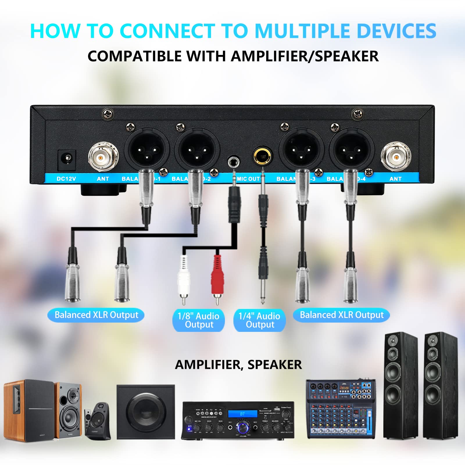 ZERFUN 4 Channel Rechargeable Wireless Microphone System, Pro UHF Metal Handheld Wireless Microphones Cordless Mics for Karaoke Singing Church with VOL Control, 4x50 Adjustable Frequency(G8)