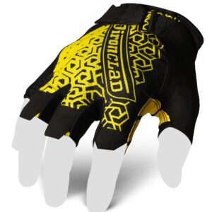 Ironclad Gaming Gloves, Half Finger Coverage, Precision Fit, Performance Silicone Grip, Moisture Wicking Construction, Yellow and Black, Large, 1 Pair