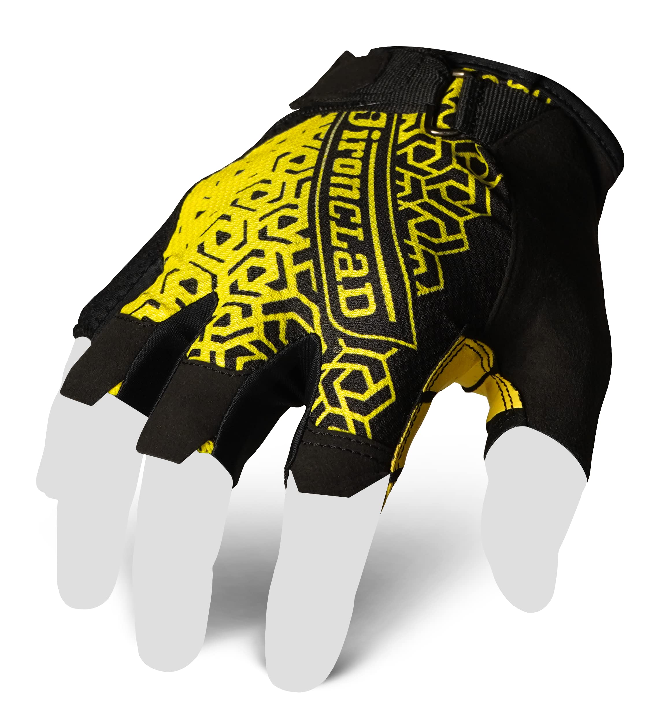 Ironclad Gaming Gloves, Half Finger Coverage, Precision Fit, Performance Silicone Grip, Moisture Wicking Construction, Yellow and Black, Large, 1 Pair