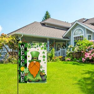 XIFAN St Patrick's Day Garden Flag Shamrock Gnome Clover Welcome Flag, Double Sided Buffalo Plaid Gold Coins, Small 12.5 x 18 Inch Green Saint Patrick Spring Yard Farmhouse Outdoor Decoration