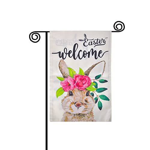 Happy Easter Garden Flag 12x18 Inch Double Sided Bunny with Flowers, Small Yard Flag for Outside Farmhouse Holiday Spring Outdoor Décor, house flag