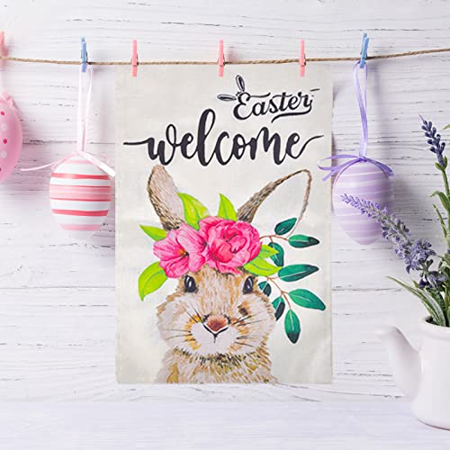 Happy Easter Garden Flag 12x18 Inch Double Sided Bunny with Flowers, Small Yard Flag for Outside Farmhouse Holiday Spring Outdoor Décor, house flag