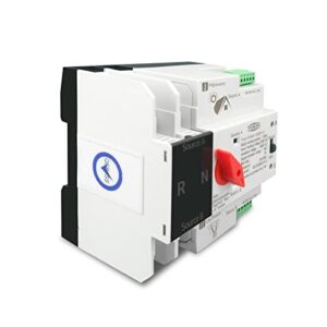 1Pcs Single Phase Din Rail ATS for PV and Inverter Dual Power Automatic Transfer Selector Switches 2P 63A 100A 125A (Size : 125A)