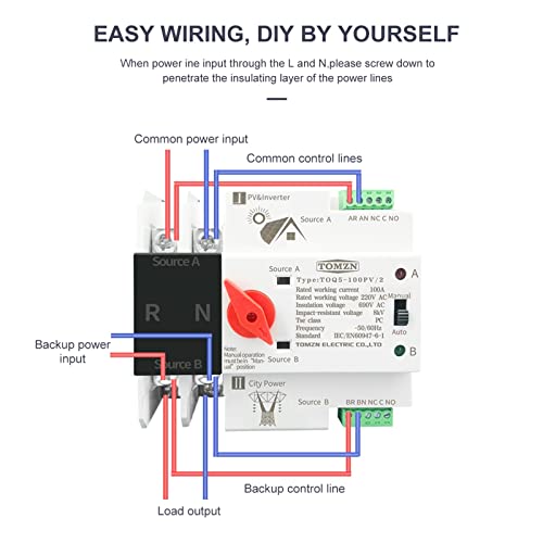 1Pcs Single Phase Din Rail ATS for PV and Inverter Dual Power Automatic Transfer Selector Switches 2P 63A 100A 125A (Size : 125A)