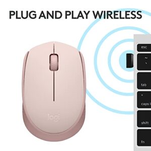 Logitech M170 Wireless Mouse for PC, Mac, Laptop, 2.4 GHz with USB Mini Receiver, Optical Tracking, 12-Months Battery Life, Ambidextrous - Rose