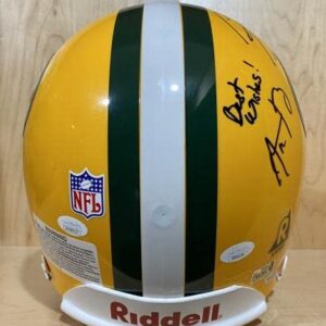 Bart Starr Aaron Rodgers Brett Favre Signed Packers Pro NFL Football Helmet JSA - Autographed NFL Helmets