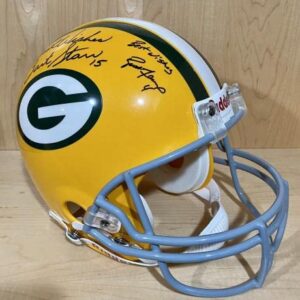 Bart Starr Aaron Rodgers Brett Favre Signed Packers Pro NFL Football Helmet JSA - Autographed NFL Helmets