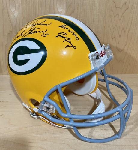 Bart Starr Aaron Rodgers Brett Favre Signed Packers Pro NFL Football Helmet JSA - Autographed NFL Helmets