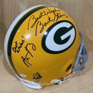 Bart Starr Aaron Rodgers Brett Favre Signed Packers Pro NFL Football Helmet JSA - Autographed NFL Helmets