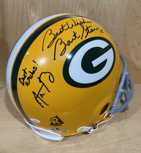 Bart Starr Aaron Rodgers Brett Favre Signed Packers Pro NFL Football Helmet JSA - Autographed NFL Helmets