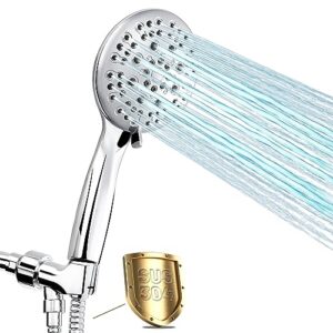 high pressure shower head with handheld - 6 spray settings water saving bathroom shower head with 59" long hose and adjustable brass joint holder- the perfect removable shower head for bathroom…