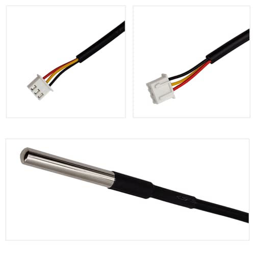 Haldzemo 3M DS18B20 Temp Sensor Waterproof Digital Stainless Steel Tube Temperature Probe 118.1 inch with XH2.54 Terminal Connector for Arduino (6 Pack)