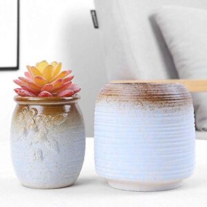 Flower Pots，Plant Pot，Planters，Plant Pots，Small Indoor Vintage Ceramic Creative Succulent Old Pile Stone Ware Plain,Fired Bonsai Flower Succulent Cactus Home & Office Decor Pots Simple Gift Idea (Col