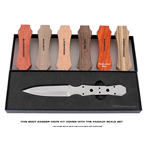 EZSMITH Double Skinner Knife Kit - DIY Fixed Blade Knife Making Series - (Blade Blank & Pinstock w/Padauk Handle Scales) - (USA Design) - (Gift Boxed) - (by KnifeKits)