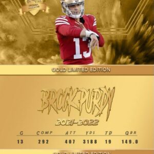 2022 BROCK PURDY Novelty Football Card Depicting His Rookie Year with the San Francisco 49ers - (Unbranded, Custom Made Novelty Art Card)