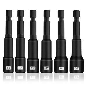 boen 1/4 inch magnetic nut driver set, 6 piece impact drill driver bit set, length 1/4", 5/16", 3/8", quick-change hex shank sae nut driver, cr-v steel, black manganese phosphate coating