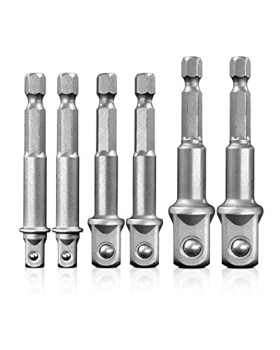 BOEN Impact Grade Socket Adapter Set, 6-PCS Drill Bit Adapter with Bit Holder, Sizes 1/4", 3/8", 1/2", 1/4-Inch SAE Hex Shank, Cr-V, for Cordless Drill & Screwdriver, Power Drill & Driver