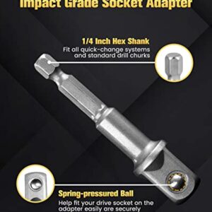 BOEN Impact Grade Socket Adapter Set, 6-PCS Drill Bit Adapter with Bit Holder, Sizes 1/4", 3/8", 1/2", 1/4-Inch SAE Hex Shank, Cr-V, for Cordless Drill & Screwdriver, Power Drill & Driver