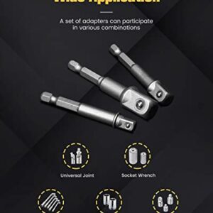 BOEN Impact Grade Socket Adapter Set, 6-PCS Drill Bit Adapter with Bit Holder, Sizes 1/4", 3/8", 1/2", 1/4-Inch SAE Hex Shank, Cr-V, for Cordless Drill & Screwdriver, Power Drill & Driver