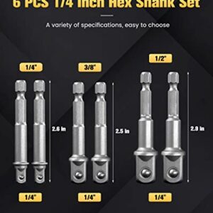 BOEN Impact Grade Socket Adapter Set, 6-PCS Drill Bit Adapter with Bit Holder, Sizes 1/4", 3/8", 1/2", 1/4-Inch SAE Hex Shank, Cr-V, for Cordless Drill & Screwdriver, Power Drill & Driver