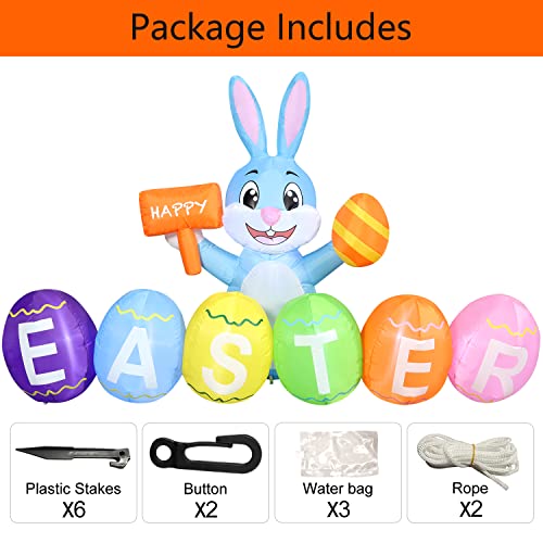 Domkom 6FT Easter Inflatable Bunny Outdoor Decorations with Eggs, Build-in LED Lights Holiday Blow Up Yard Decoration, for Easter Holiday Party, Outdoor,Garden, Yard Lawn Décor