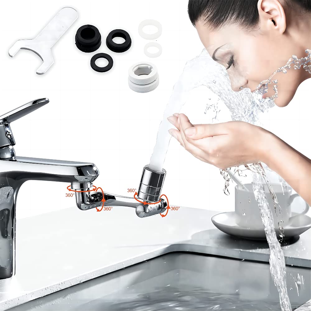 1440°Swivel Faucet-Extender Universal Sink-2 Mode Splash Filter Extension-Water Aerator, Kitchen Bathroom 360° Angle Rotatable Spray Attachment, Multifunctional Robotic Arm -Washing Eye/Hair/Face