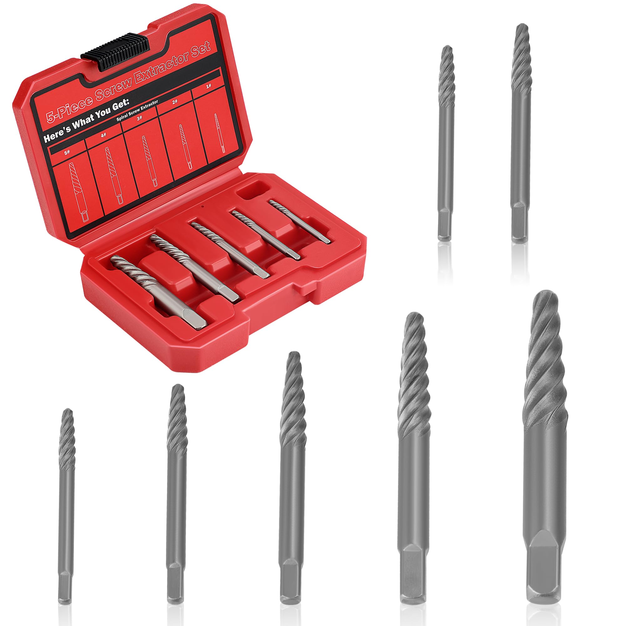 UYECOVE 7 Pieces 35# Cr-Mo Spiral Screw Extractor Set, Stripped Screw Extractor Set for Removing Stripped Screws and Broken Bolts, Easy Out Bolt Extractor Set Broken Screw Extractor Kit