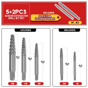 UYECOVE 7 Pieces 35# Cr-Mo Spiral Screw Extractor Set, Stripped Screw Extractor Set for Removing Stripped Screws and Broken Bolts, Easy Out Bolt Extractor Set Broken Screw Extractor Kit