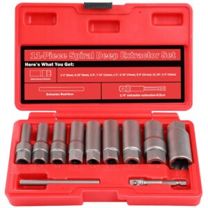 uyecove screw extractor set stripped screw extractor set broken bolt extractor kit (11pcs deep extractor set)