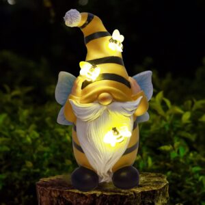 tstgee solar garden gnome decorations - spring bee gnome figurine solar garden gnomes outdoor waterproof for patio,yard,lawn,garden gnome outdoor solar light