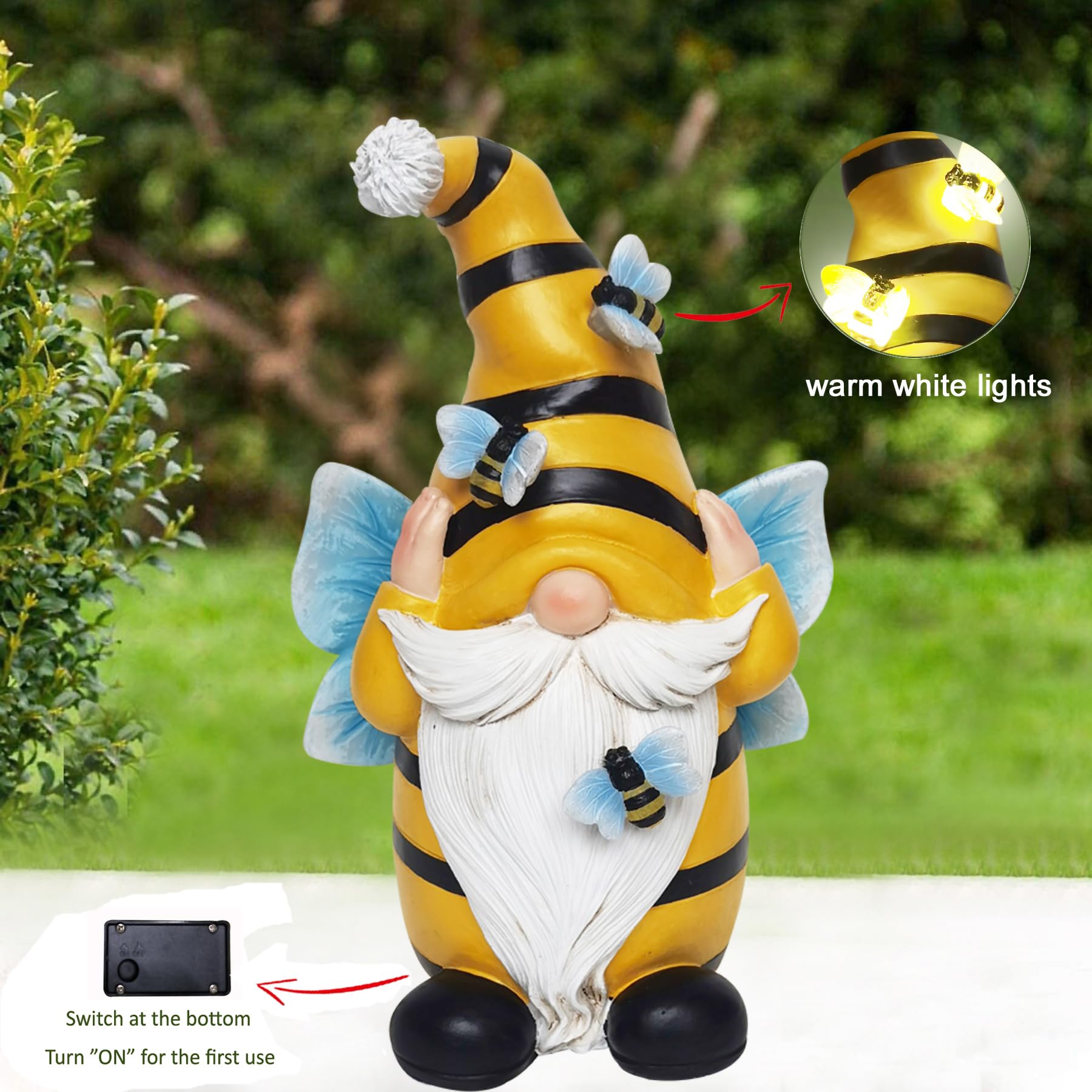 TSTGEE Solar Garden Gnome Decorations - Spring Bee Gnome Figurine Solar Garden Gnomes Outdoor Waterproof for Patio,Yard,Lawn,Garden Gnome Outdoor Solar Light