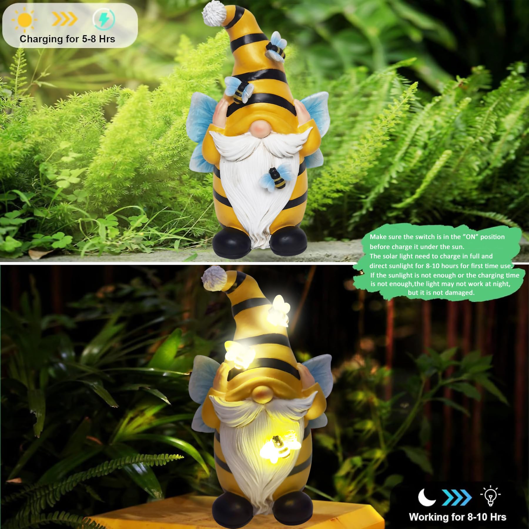 TSTGEE Solar Garden Gnome Decorations - Spring Bee Gnome Figurine Solar Garden Gnomes Outdoor Waterproof for Patio,Yard,Lawn,Garden Gnome Outdoor Solar Light