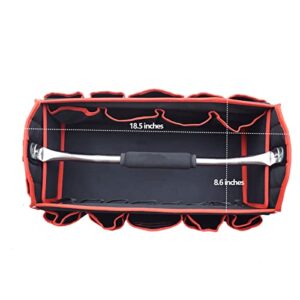 TOOLEAGUE 19 Inches Heavy Duty Tool Bag 25 Pockets, 1680D Fabric Tool Bags with Strong Molded Base, Multi-pocket Tool Organizer with Adjustable Shoulder Strap