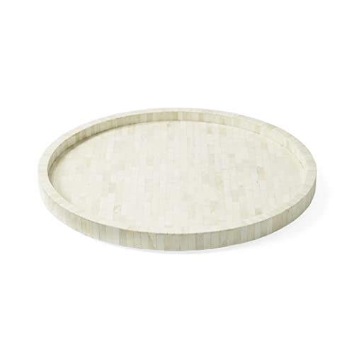 Handmade White Bone Inlay Round Tray | Decorative Serving Tray | Ideal Ottoman Tray | Christmas Gifts | Liquor Serving Tray for Home Décor Purpose - Fairdeal Handicrafts