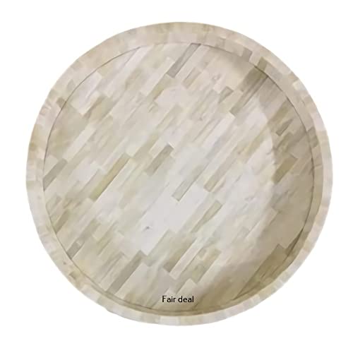 Handmade White Bone Inlay Round Tray | Decorative Serving Tray | Ideal Ottoman Tray | Christmas Gifts | Liquor Serving Tray for Home Décor Purpose - Fairdeal Handicrafts