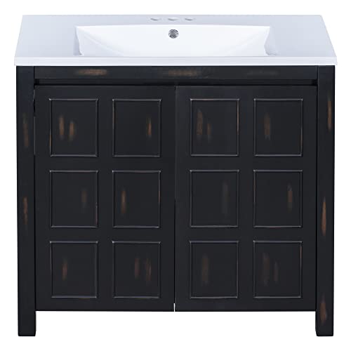 LUMISOL 36" Bathroom Vanity with Sink, Single Bathroom Storage Cabinet with Soft Closing Doors & Adjustable Shelf, Modern Bathroom Vanity with Undermount Basin, Solid Wood Frame, Espresso