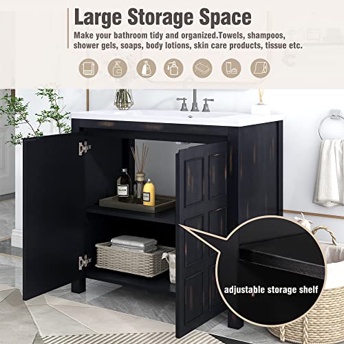 LUMISOL 36" Bathroom Vanity with Sink, Single Bathroom Storage Cabinet with Soft Closing Doors & Adjustable Shelf, Modern Bathroom Vanity with Undermount Basin, Solid Wood Frame, Espresso