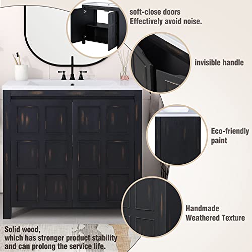 LUMISOL 36" Bathroom Vanity with Sink, Single Bathroom Storage Cabinet with Soft Closing Doors & Adjustable Shelf, Modern Bathroom Vanity with Undermount Basin, Solid Wood Frame, Espresso