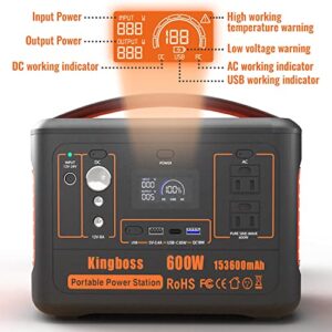 Portable Power Station 600W, Solar Generator (Peak 1200W), 153600mAh 568WH, Lithium Battery 110V/600W, AC Outlet, 2xDC Carport, 2xUSB-C, QC USB 3.0, Camping Power bank, Outdoor