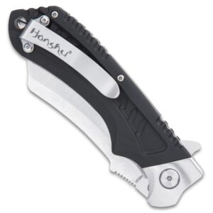 Honshu Sekyuriti Razor Pocket Knife - D2 Tool Steel Blade, G10 Handle Scales, Pocket Clip, Lanyard Hole - Closed 4 7/8”