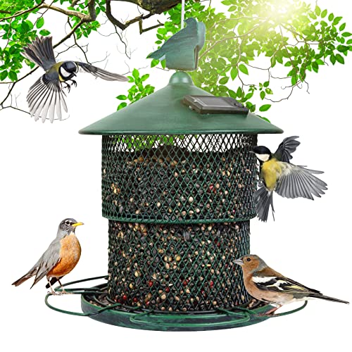 Metal Bird Feeders for Outdoors Hanging,Squirrel Proof Wild Bird Feeder,Outside Solar Mesh Tube Birdfeeder,Birdfeeders for Finch,Cardinal,Blue Jay